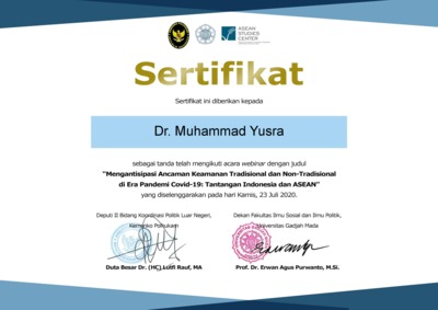 Sertifikat mengikuti acara Webinar dengan judul : Mengantisipasi Ancaman Keamanan Tradisional ...